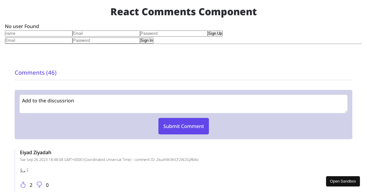 Comments System TEST - Codesandbox
