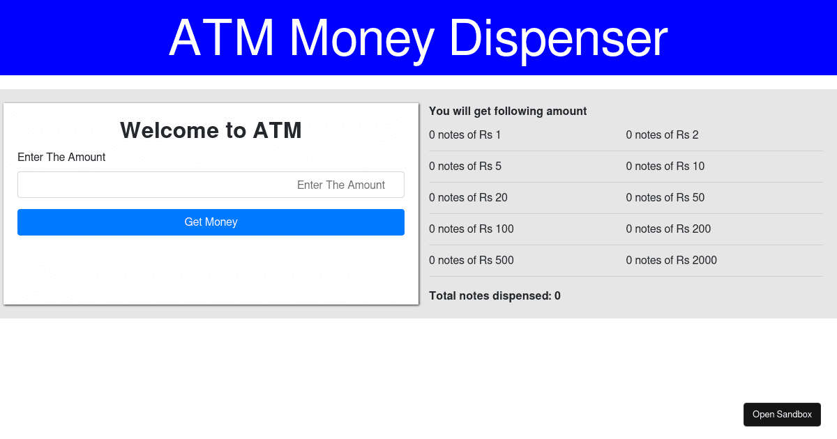 ATM MONEY DISPENSER - Codesandbox