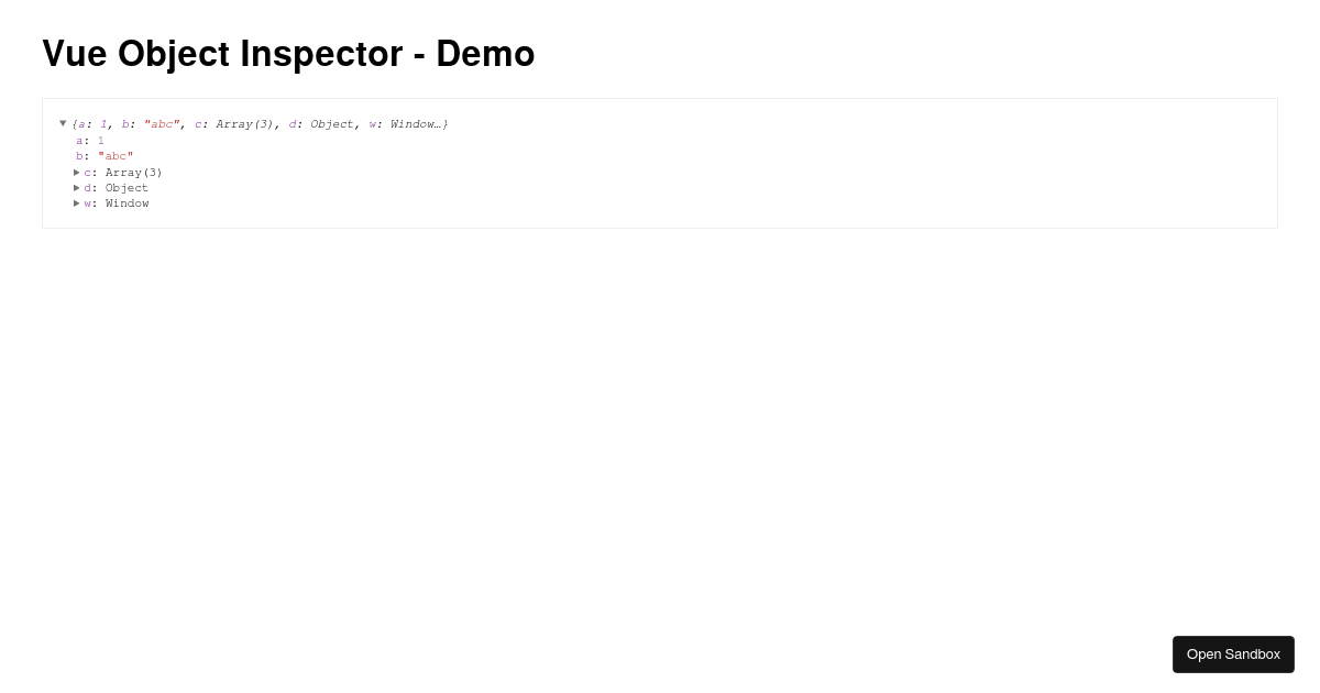 Vue Object Inspector Demo Forked Codesandbox