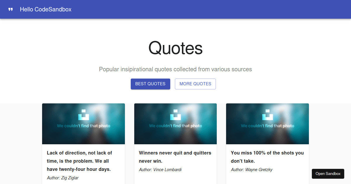 Quotes using Material Ui - Codesandbox