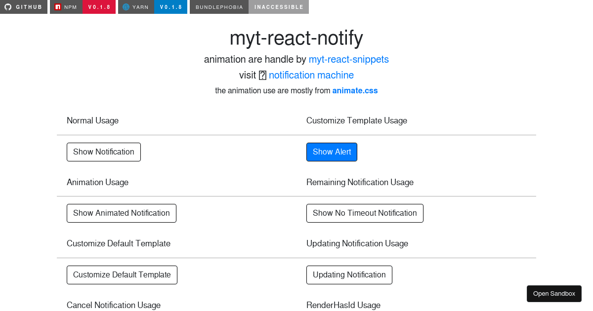 Myt React Notify Usage Forked Codesandbox