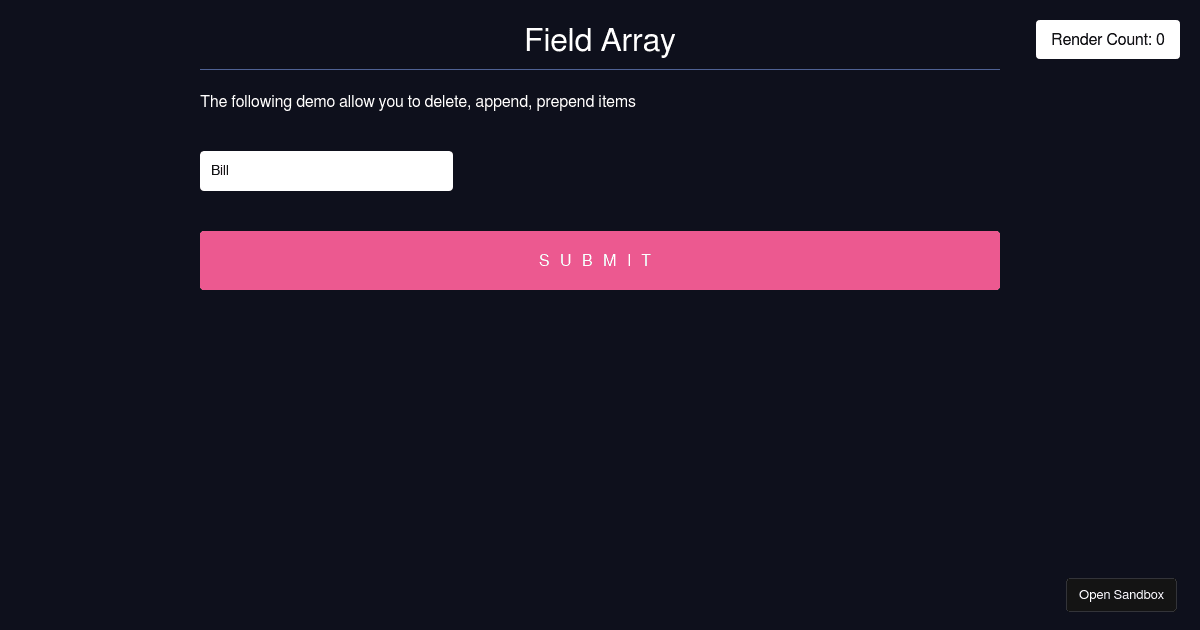 React Hook Form - useFieldArray Template (forked) - Codesandbox