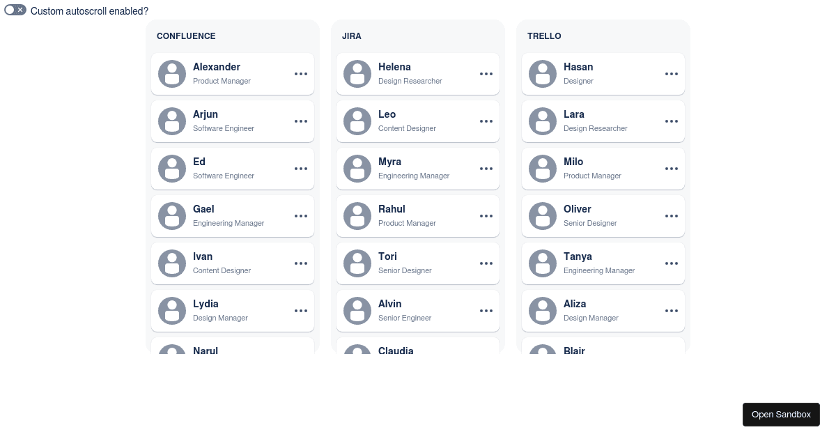 Custom Autoscroll Visual Codesandbox