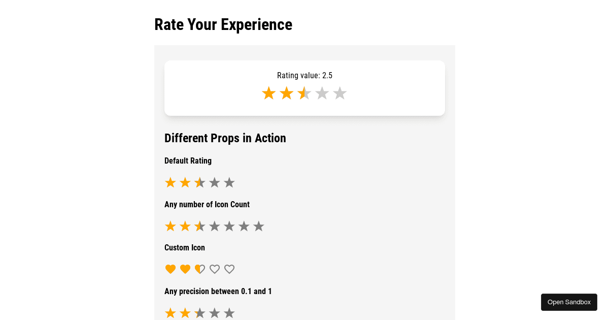 React Custom Rating Component Examples Codesandbox