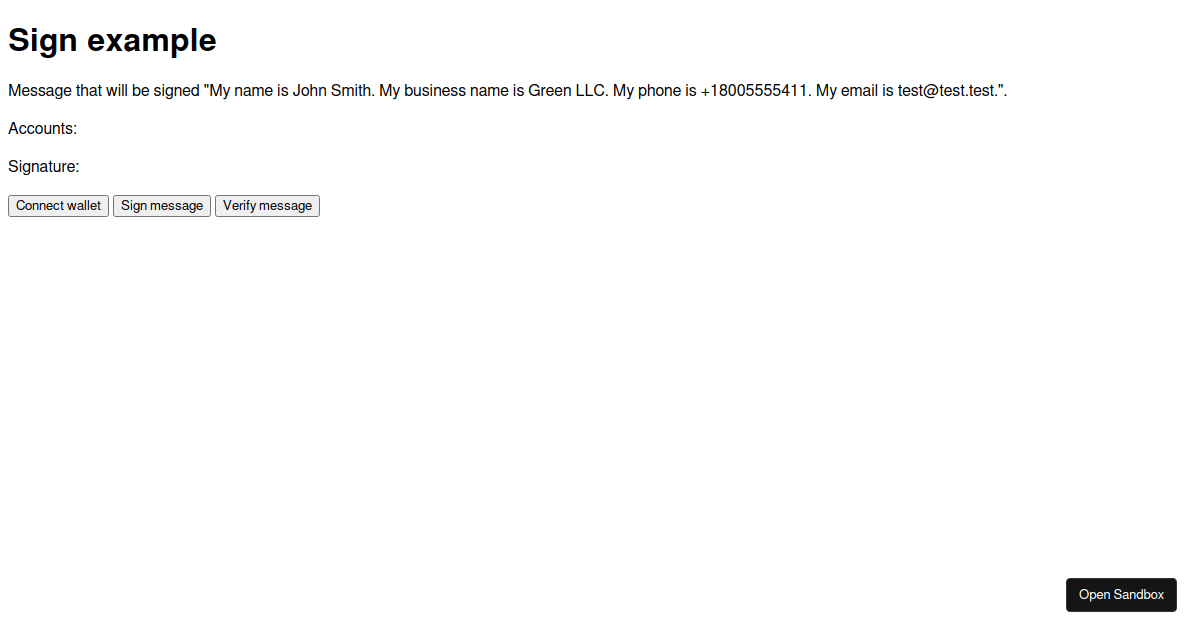 web3 signature - Codesandbox