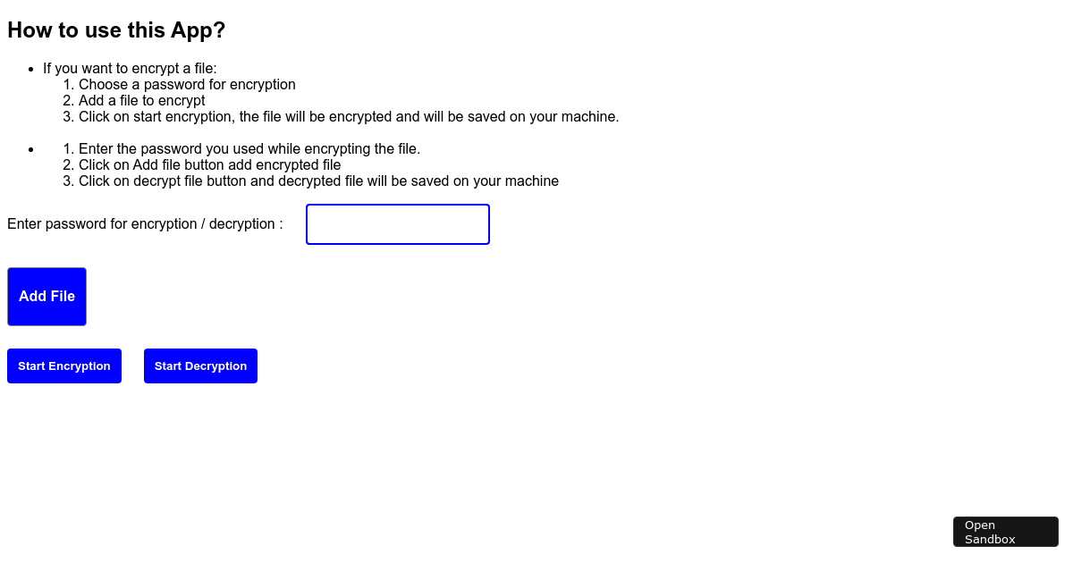 front end file encryption using Web Crypto Api (forked) - Codesandbox