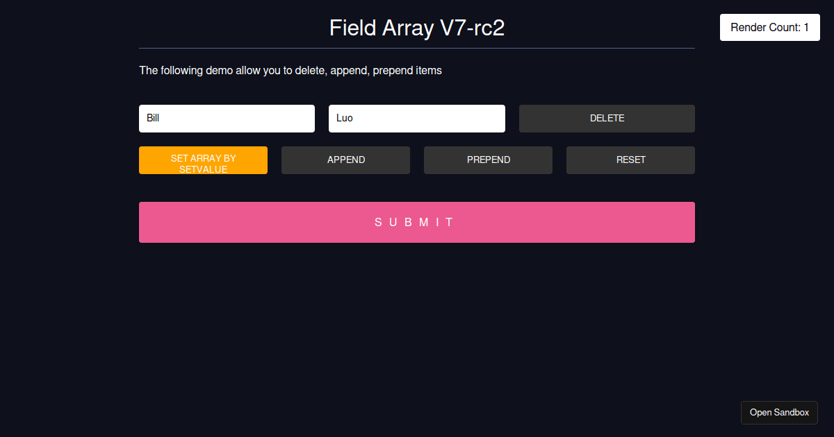 useFieldArray 7.0.0rc-2 - Codesandbox