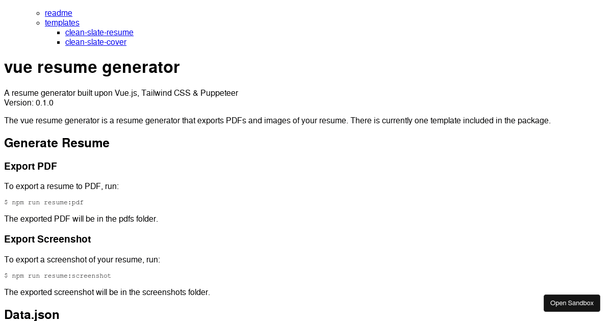 vue_resume_generator - Codesandbox