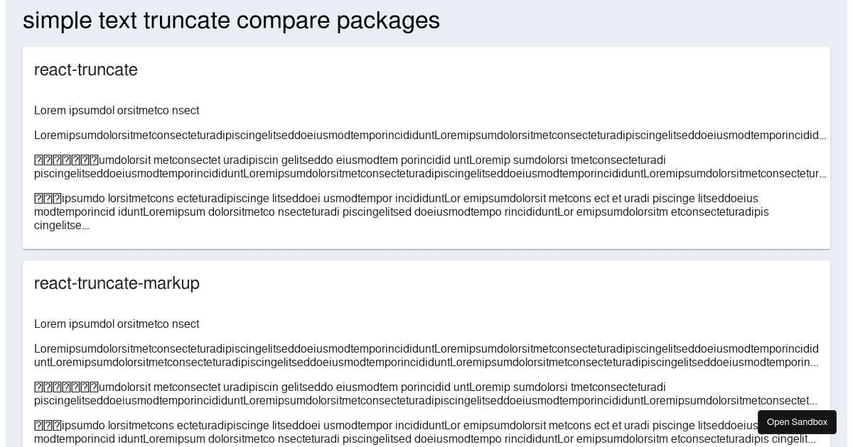 simple text truncate compare packages (forked) - Codesandbox