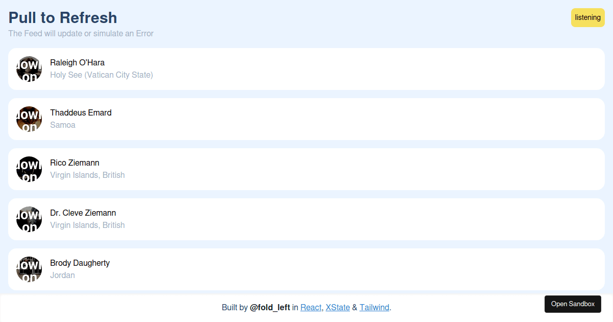 Pull To Refresh In Xstate React And Tailwind Codesandbox