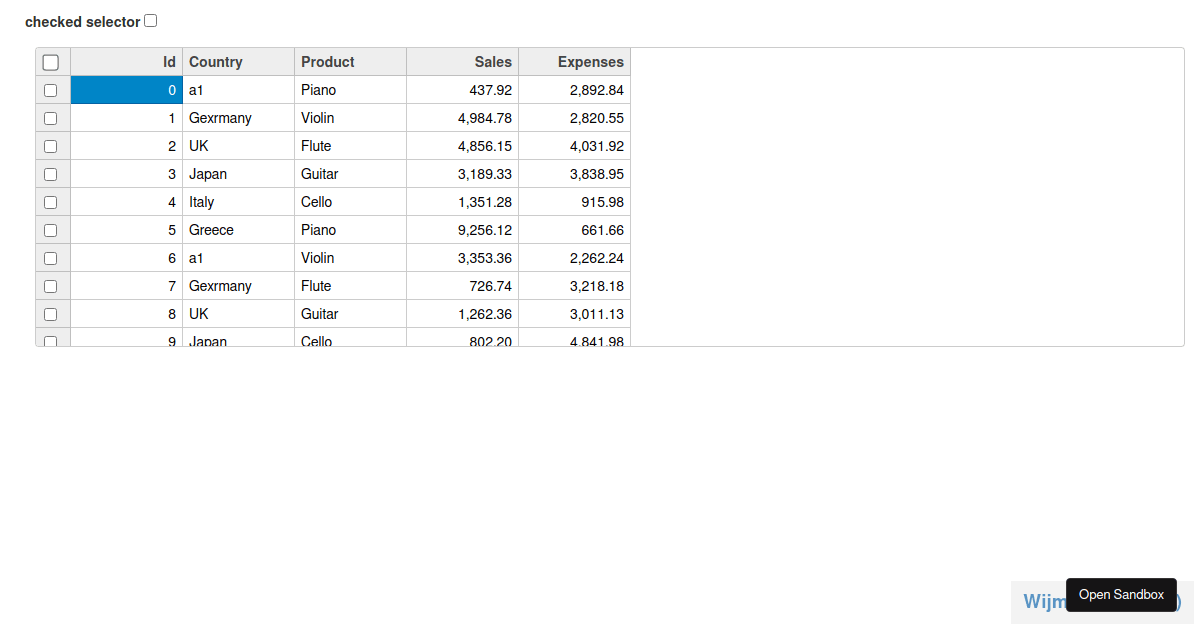selector checkbox - Codesandbox