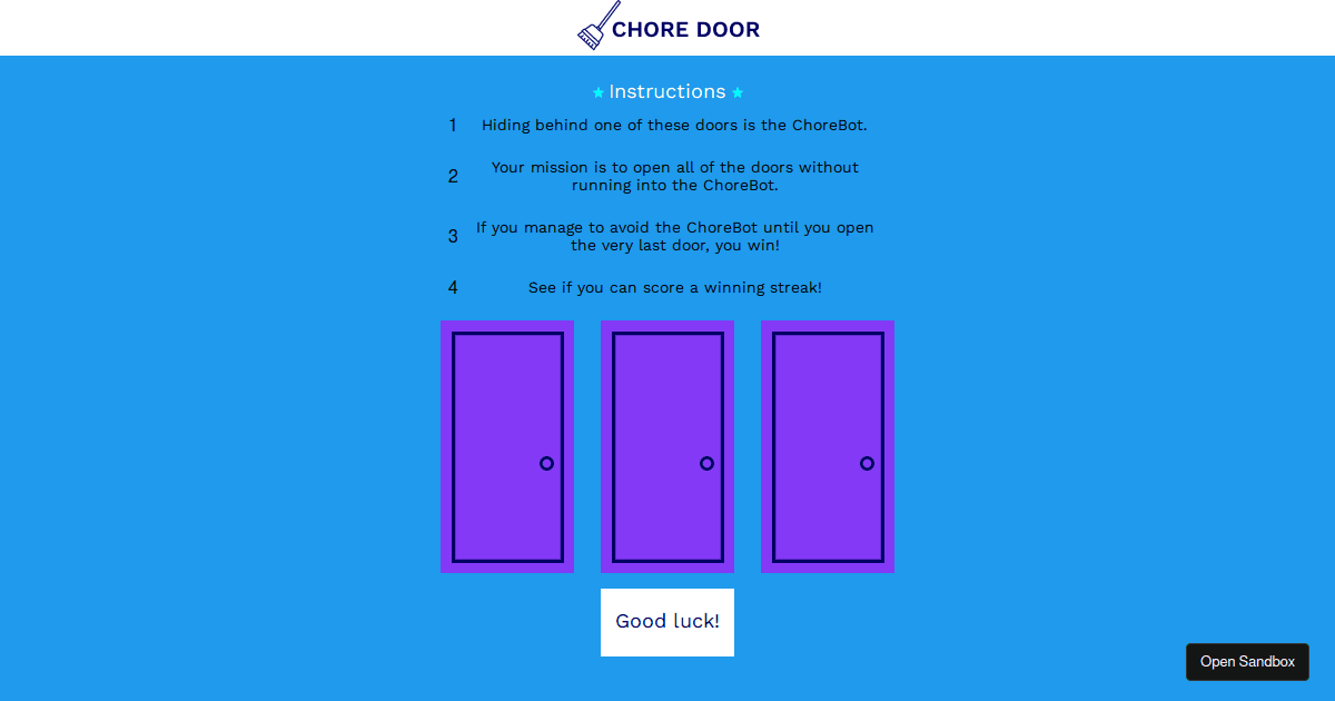 Chore door game javascript - Codesandbox