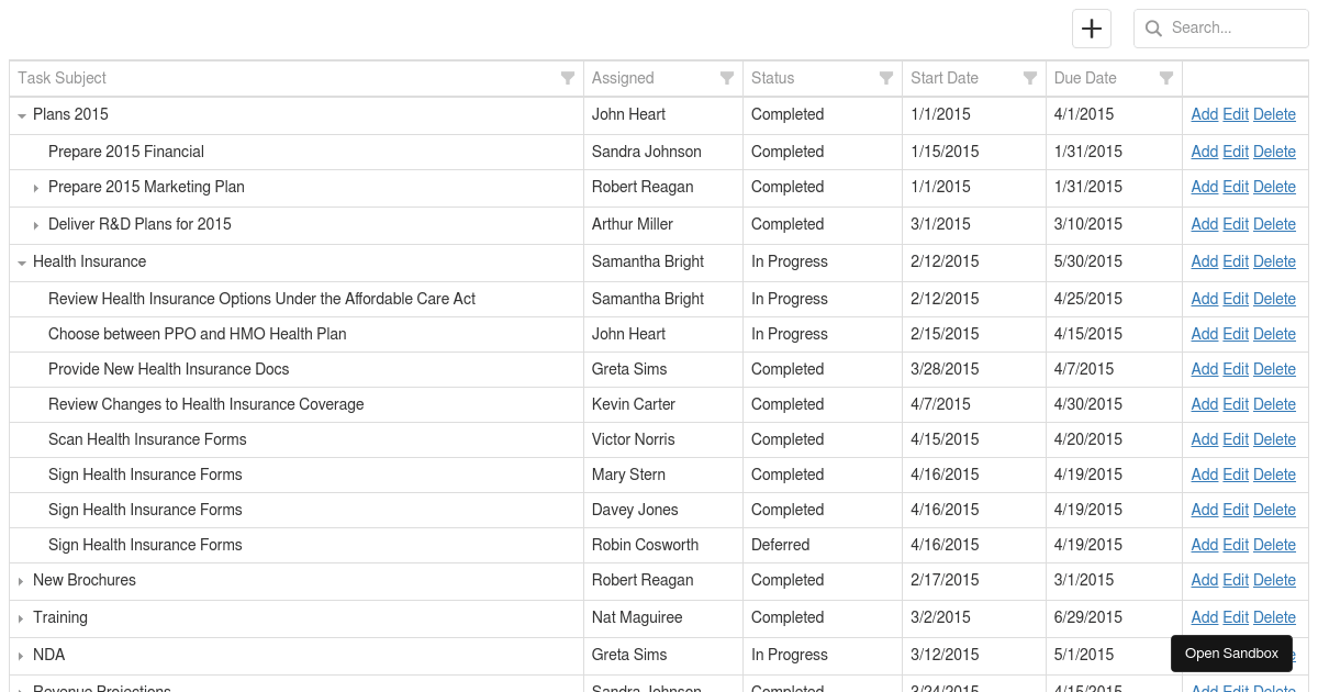 Web API Service - DevExtreme Tree List - Codesandbox