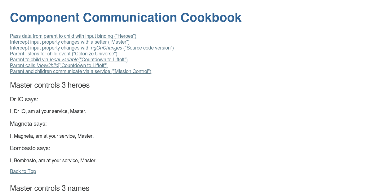 Component Communication Cookbook samples (Angular Example) - Codesandbox