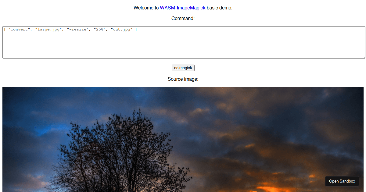 WASM-ImageMagick basic demo (forked) - Codesandbox