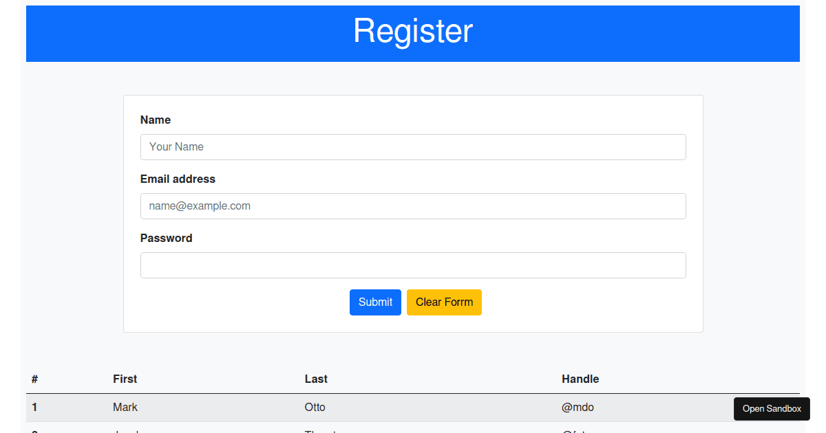 Register Form - Codesandbox