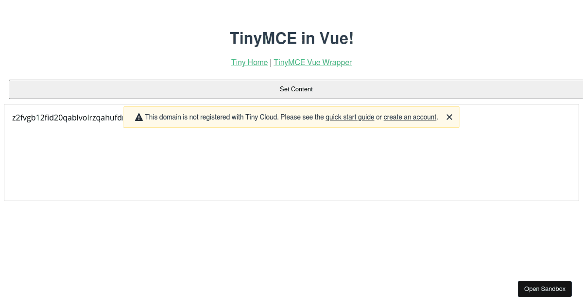 Set Content in TinyMCE in Vue (forked) - Codesandbox