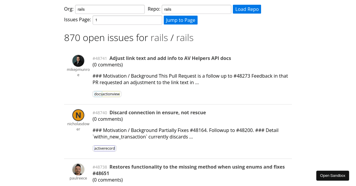 rsk-github-issues-example - Codesandbox