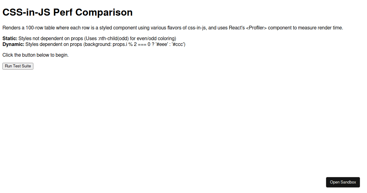 Css In Js Perf Comparison Codesandbox
