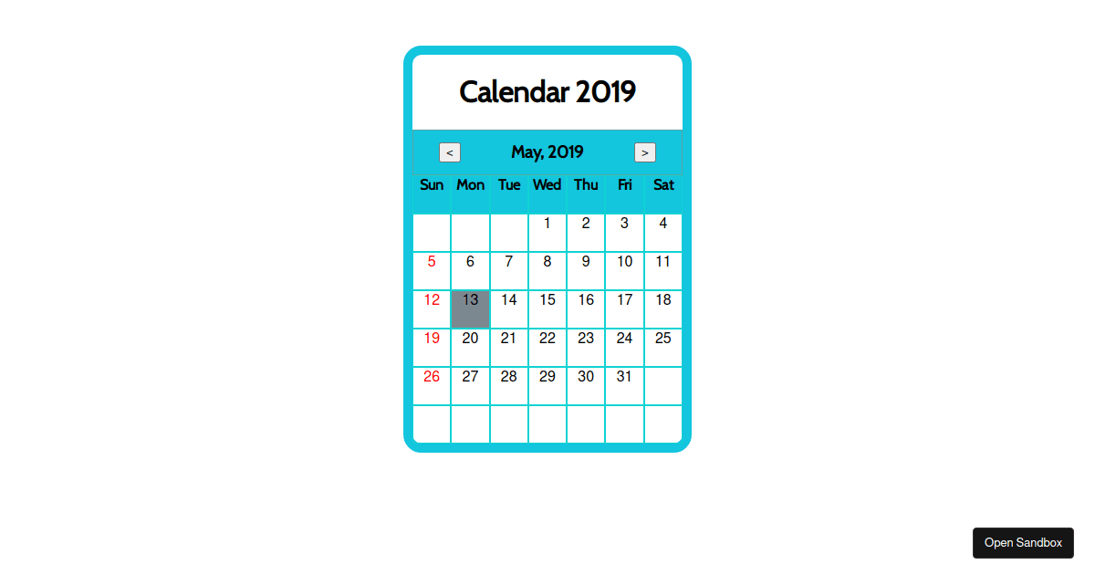 Calendario de react - Codesandbox