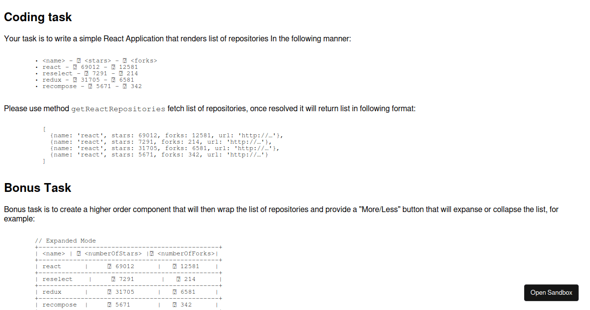 React Interview Task - Codesandbox