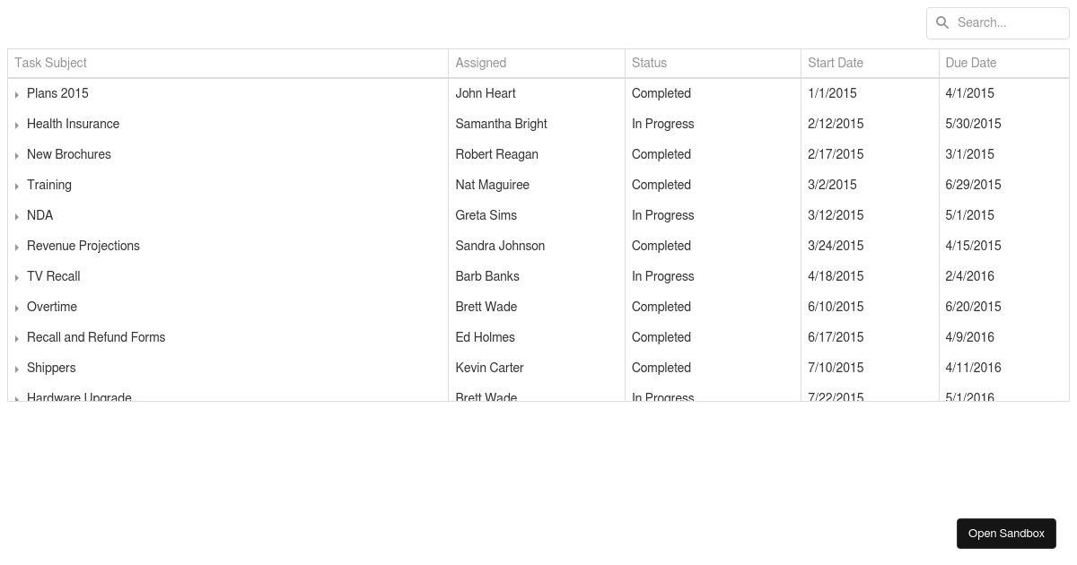 Using Search Panel Devextreme Tree List Codesandbox