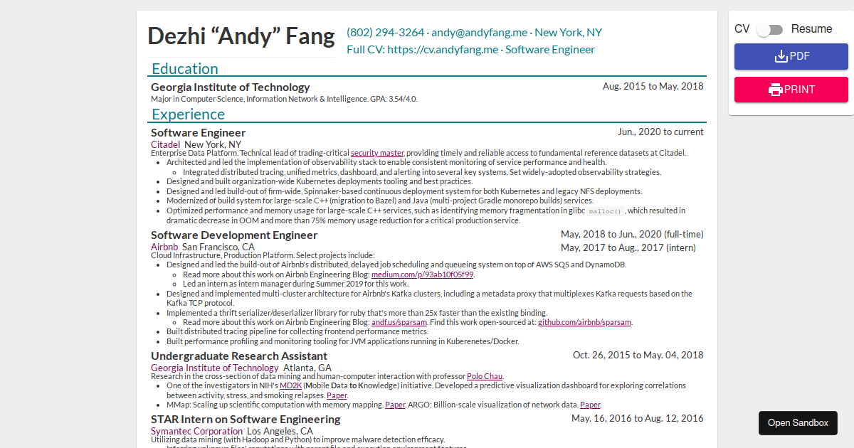 resume - Codesandbox