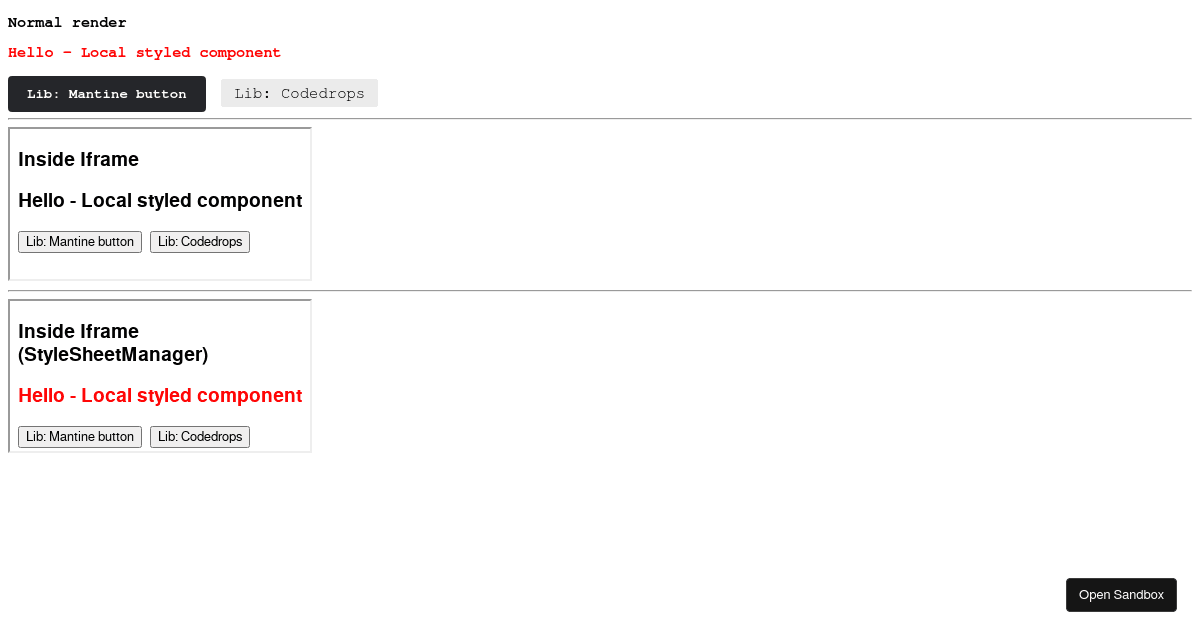 Load Styled Components Emotion Into Iframe Forked Codesandbox