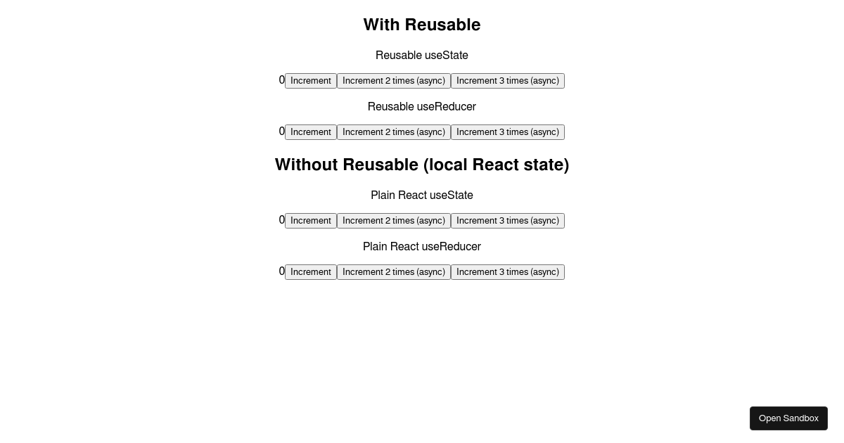 Reusablejs React 16 No Bug Codesandbox