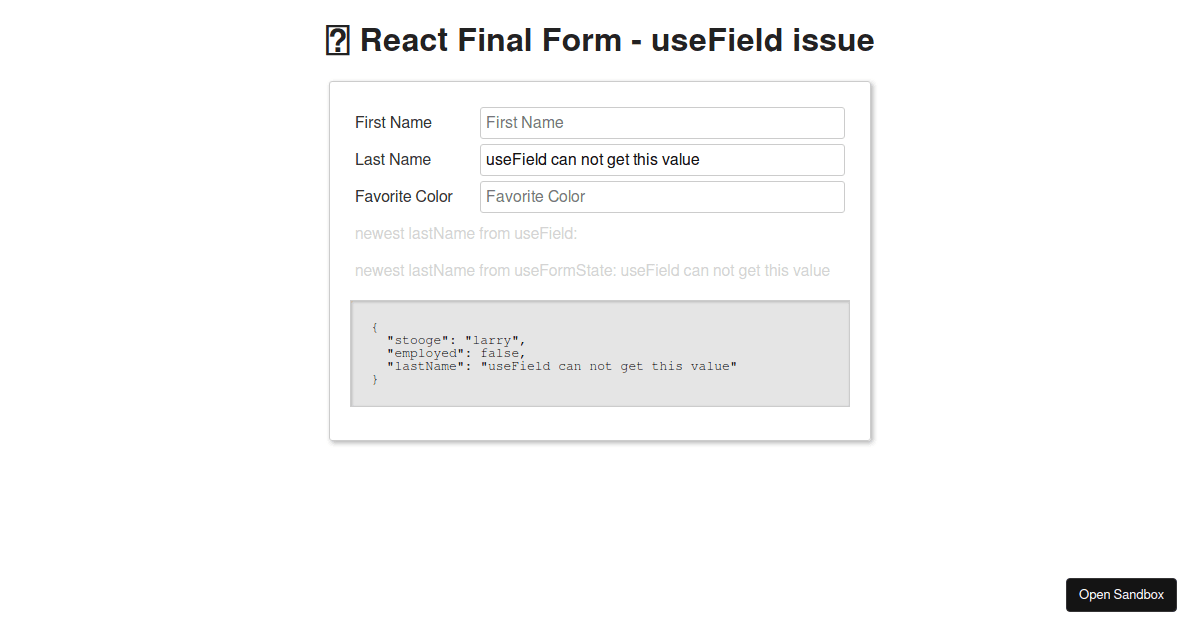 馃弫 React Final Form Usefield Can Not Get Newest Value Codesandbox