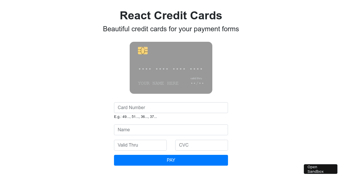 react-credit-cards demo (forked) - Codesandbox