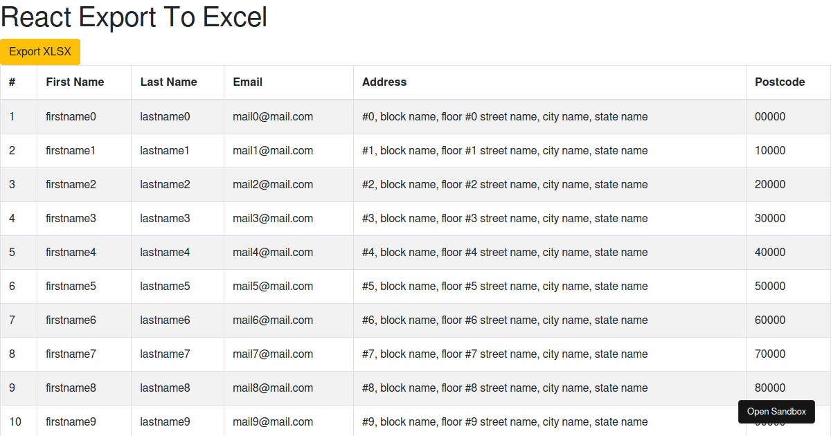 react export excel (forked) - Codesandbox