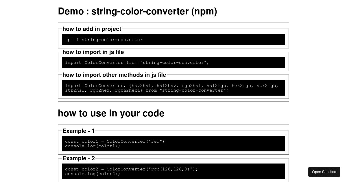 Demo String Color Converter Codesandbox