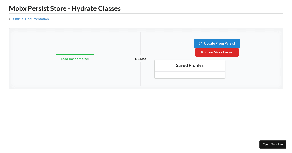 Mobx Persist Store - Hydrate Classes (forked) - Codesandbox