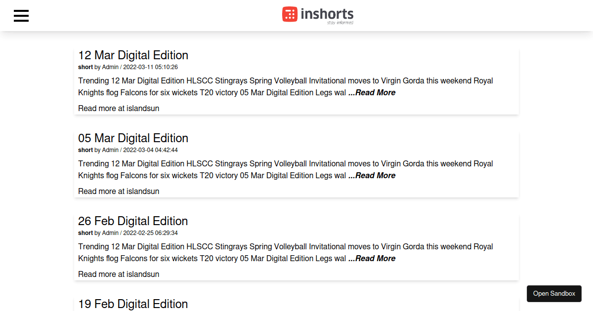 Inshorts Clone - Codesandbox