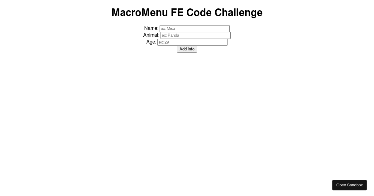 MacroMenu FE Code Challenge (forked) - Codesandbox