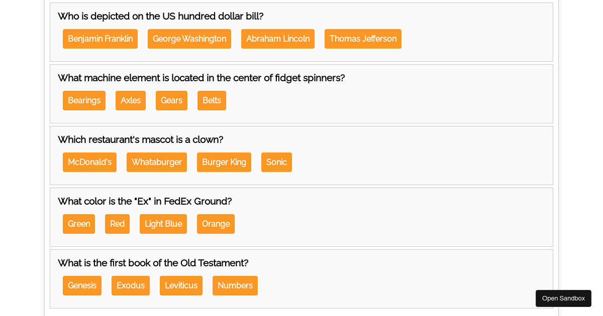 React Quiz App Codesandbox