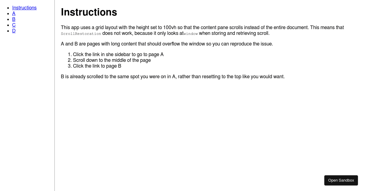 react-router-scroll-restoration-non-window (forked) - Codesandbox react-router-scroll-restoration-non-window (forked) - Codesandbox