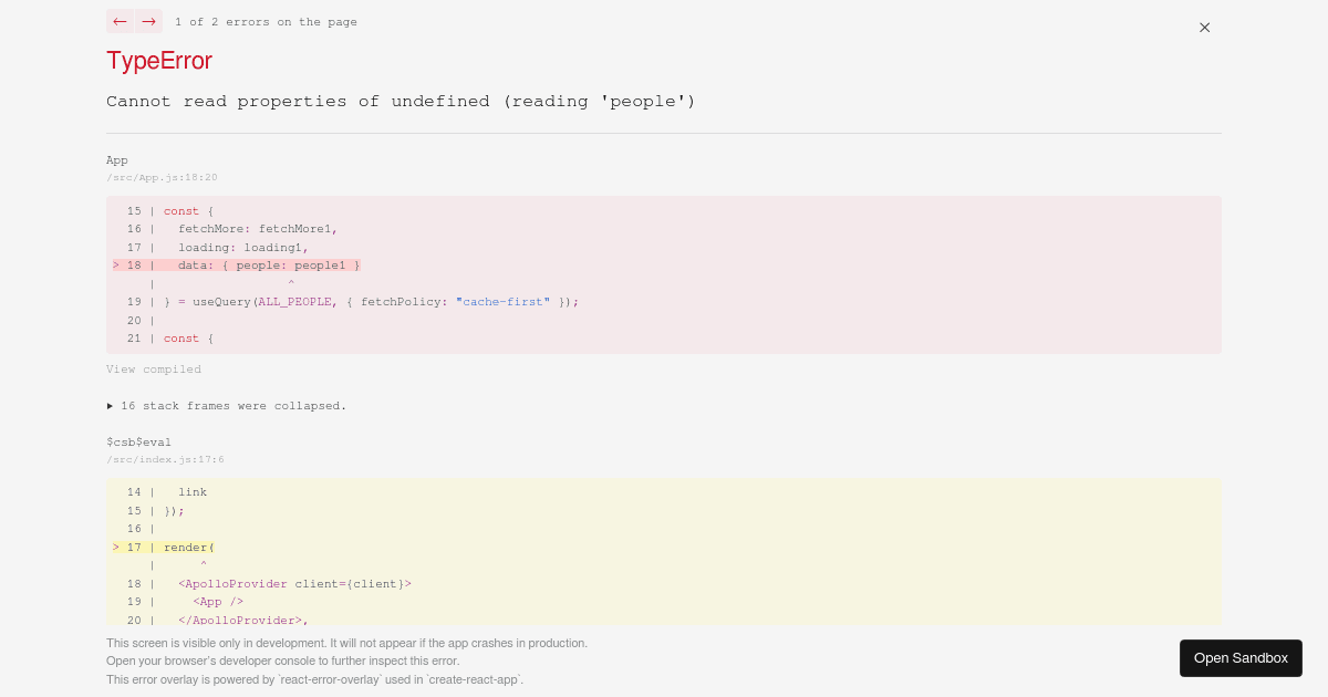 Apollo Client Error Template Codesandbox