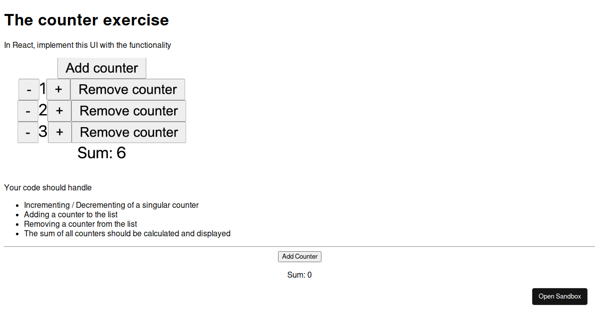 React-Counter-Exercise - Codesandbox