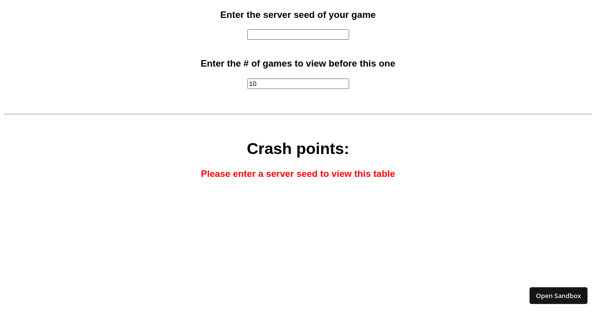Blaze.com - Crash Provably Fair - Codesandbox
