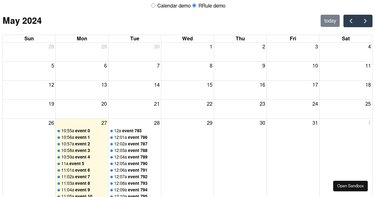 React FullCalendar 5.0 - Codesandbox