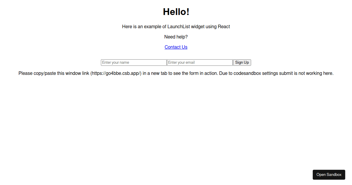 LaunchList React Demo Custom Code - Codesandbox