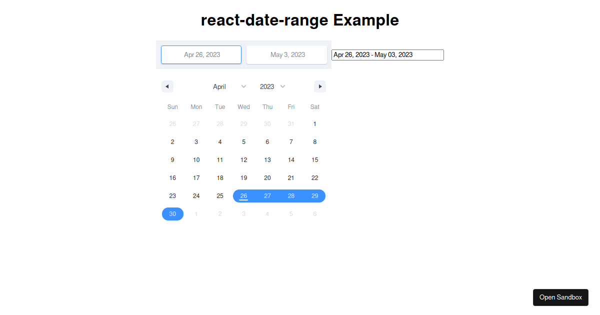React Date Range Input Box Codesandbox