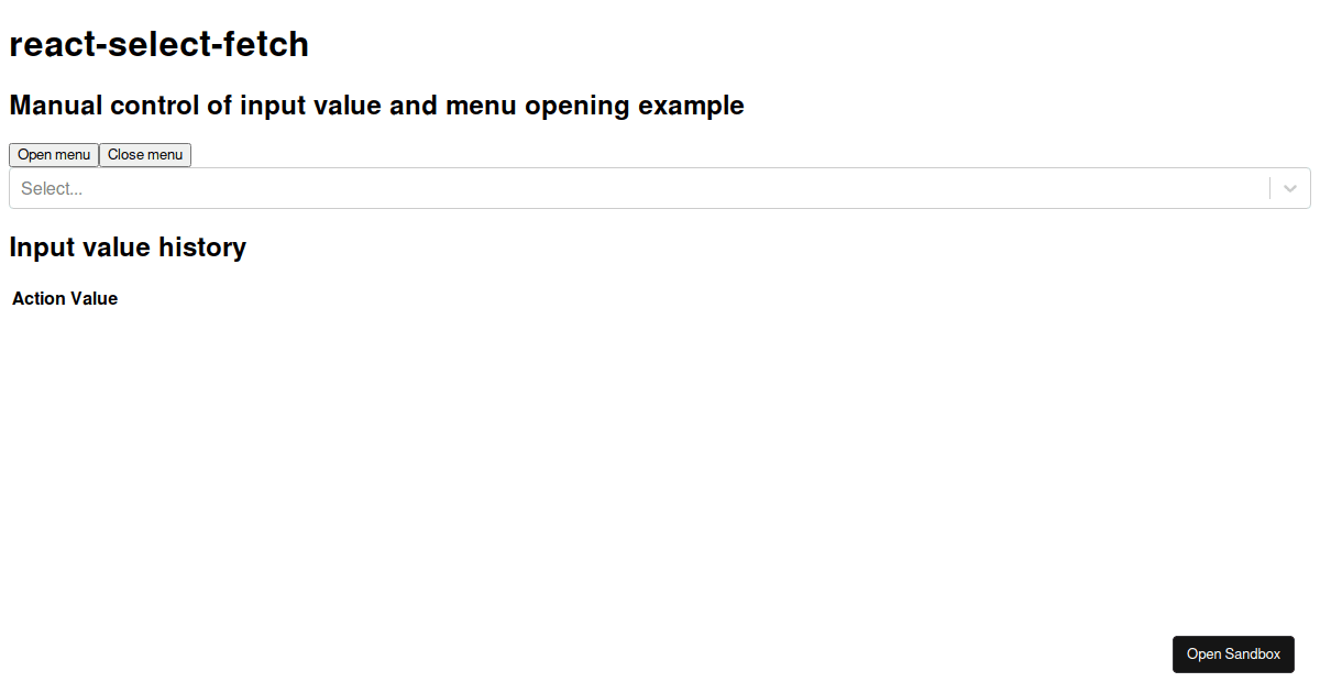 Manual control of input value and menu opening - Codesandbox