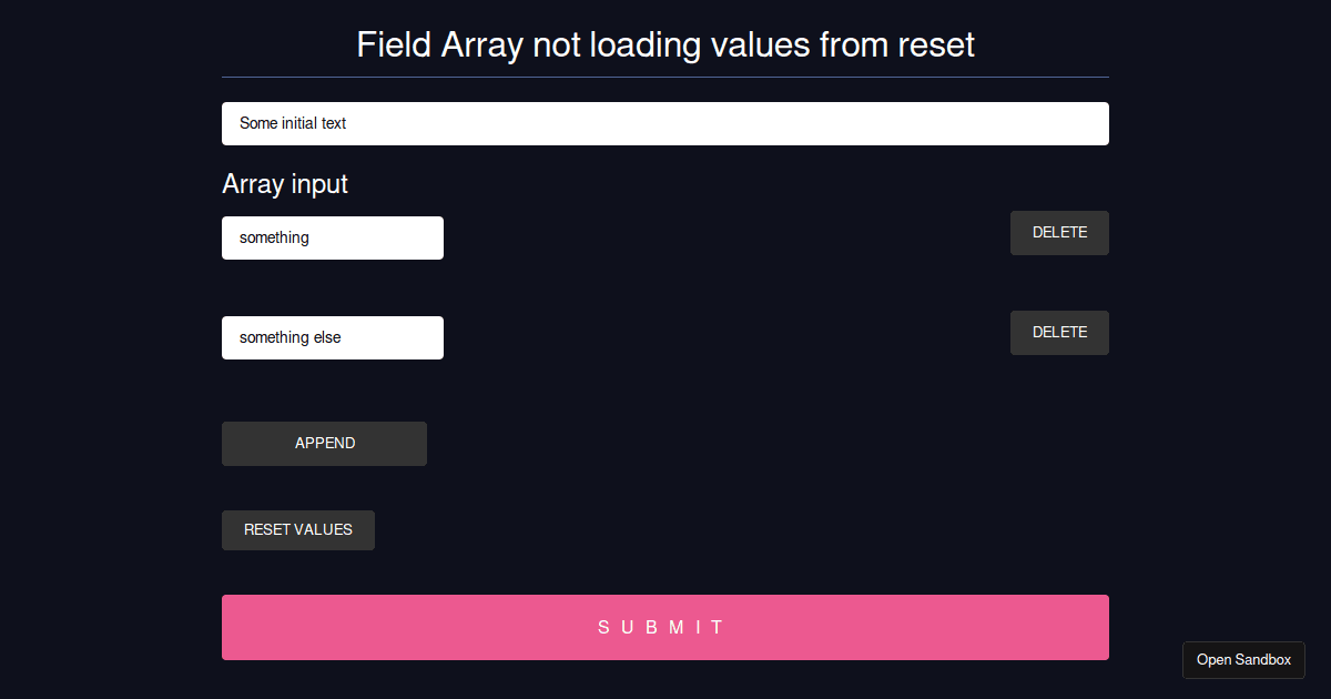 Field Array Not Loading Values From Reset Codesandbox