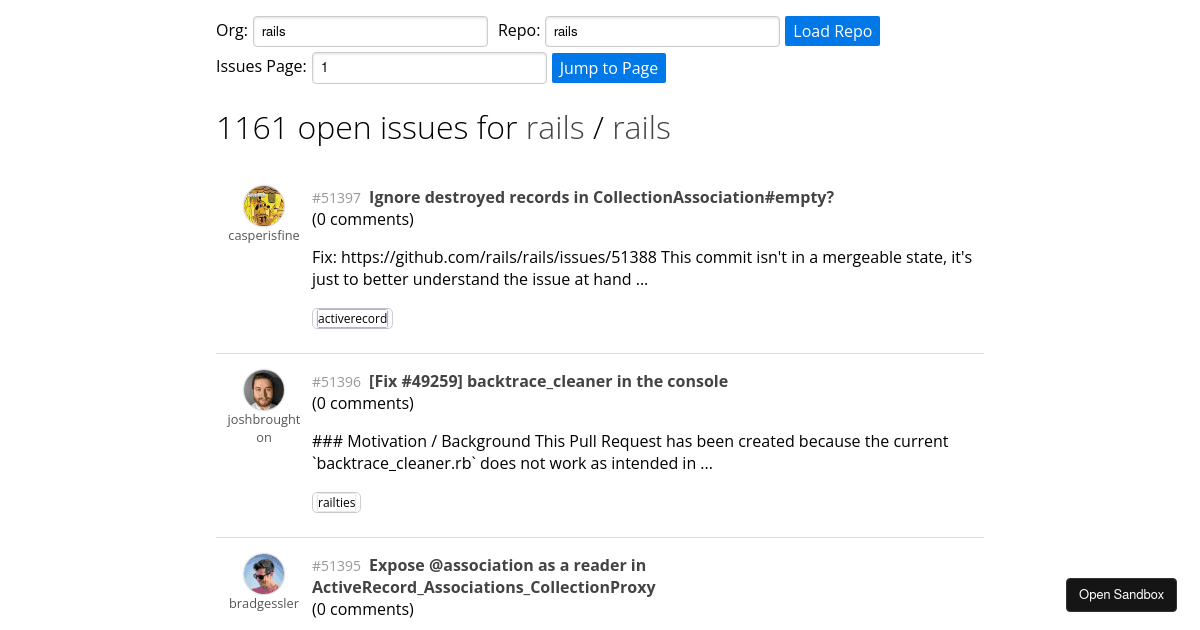 rsk-github-issues-example - Codesandbox