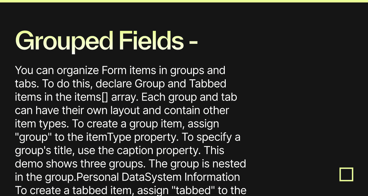 Grouped Fields - DevExtreme Form - Codesandbox