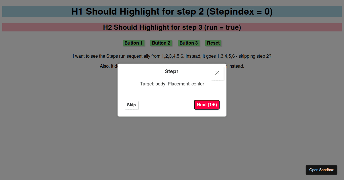 Joyride Basic -Question: How to spotlight click to next step? - Codesandbox