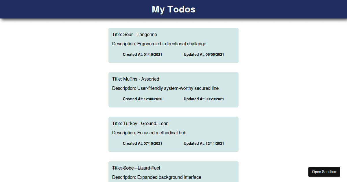 Complete React Interview Example - Codesandbox
